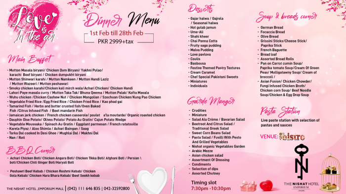 Hi-Tea & Dinner Buffet - Love is in the Air | Bistro Lahore