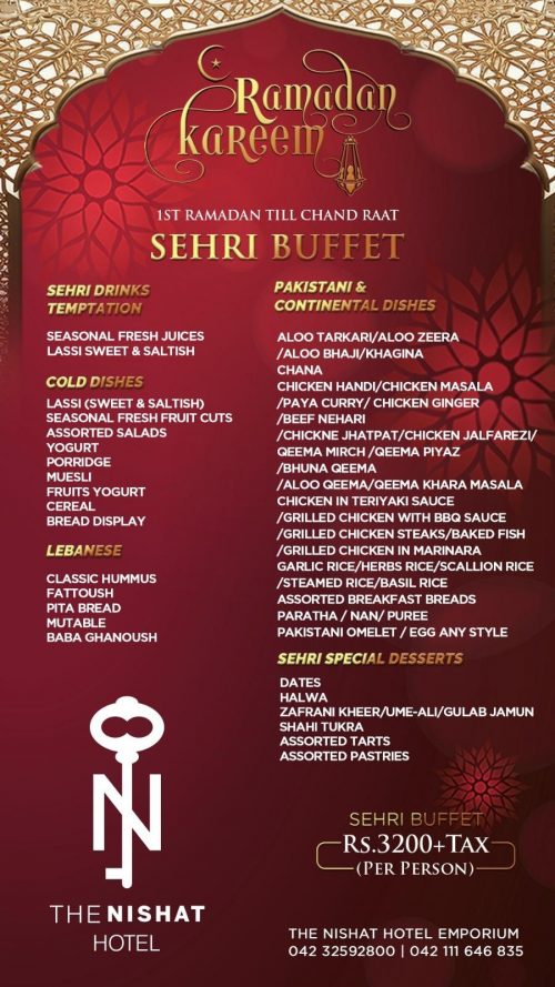 Best Sehri & Iftar Buffet in Lahore: Price & Menu 2025